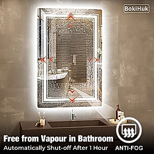 BokiHuk Led Bathroom Mirror with Lights, 40x24 inch Wall Mounted Lighted Vanity Mirror, Makeup Mirror Dimmable Anti-Fog with 3 Colors Light, Waterproof (Backlit & Front-Lighted)