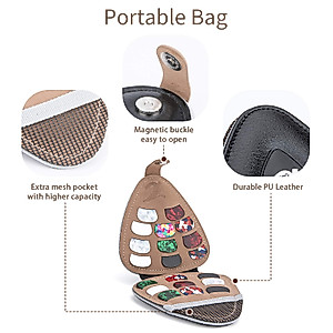 XTON Guitar Picks Holder for Acoustic Electric Guitar, Variety Pack Picks Storage Pouch Box, PU leather Plectrums Bag with Lanyard, Gift for Guitar Players ( Case Only )