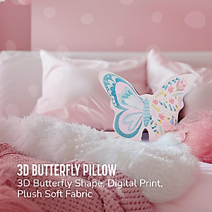 PixieCrush Butterfly Pillow - Butterfly Room Decor - Decorative Flower Throw Pillow - Stuffed Butterfly - Soft & Plush Butterfly Stuffed - Pink Butterfly Throw Pillow - Butterfly Plush