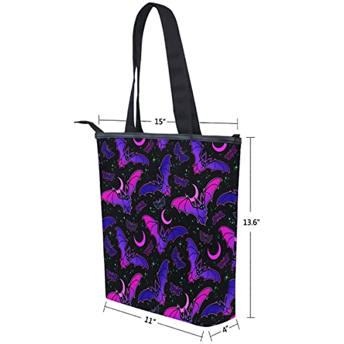 MNSRUU Canvas Tote Bag Aesthetic Purple Bat Gothic Shoulder Bag for Women Work Tote Handbag Shopping Purses and Handbags