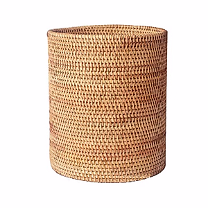 VECANCE Upscale Handwoven Woven Rattan Round Waste Basket Paper Wastebaskets Storage Basket Rubbish Bin for Your Home Office (20x20CM)