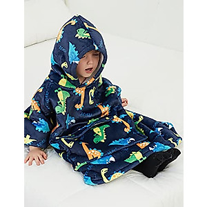 Lzzidou Oversized Wearable Blanket Hoodie for Kids 2-6YR, Two Layers Cozy Flannel Sherpa Blanket Sweatshirt Printed