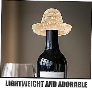 CIMAXIC 2pcs Straw Hat Mini Mexican Hat Tiny Pet Hat Stuffed Animals Hat Bottle Caps Tiny Woven Hats Tiny Hat Ornament DIY Accessories Small Hat Decoration Tiny Hats for Dolls Khaki