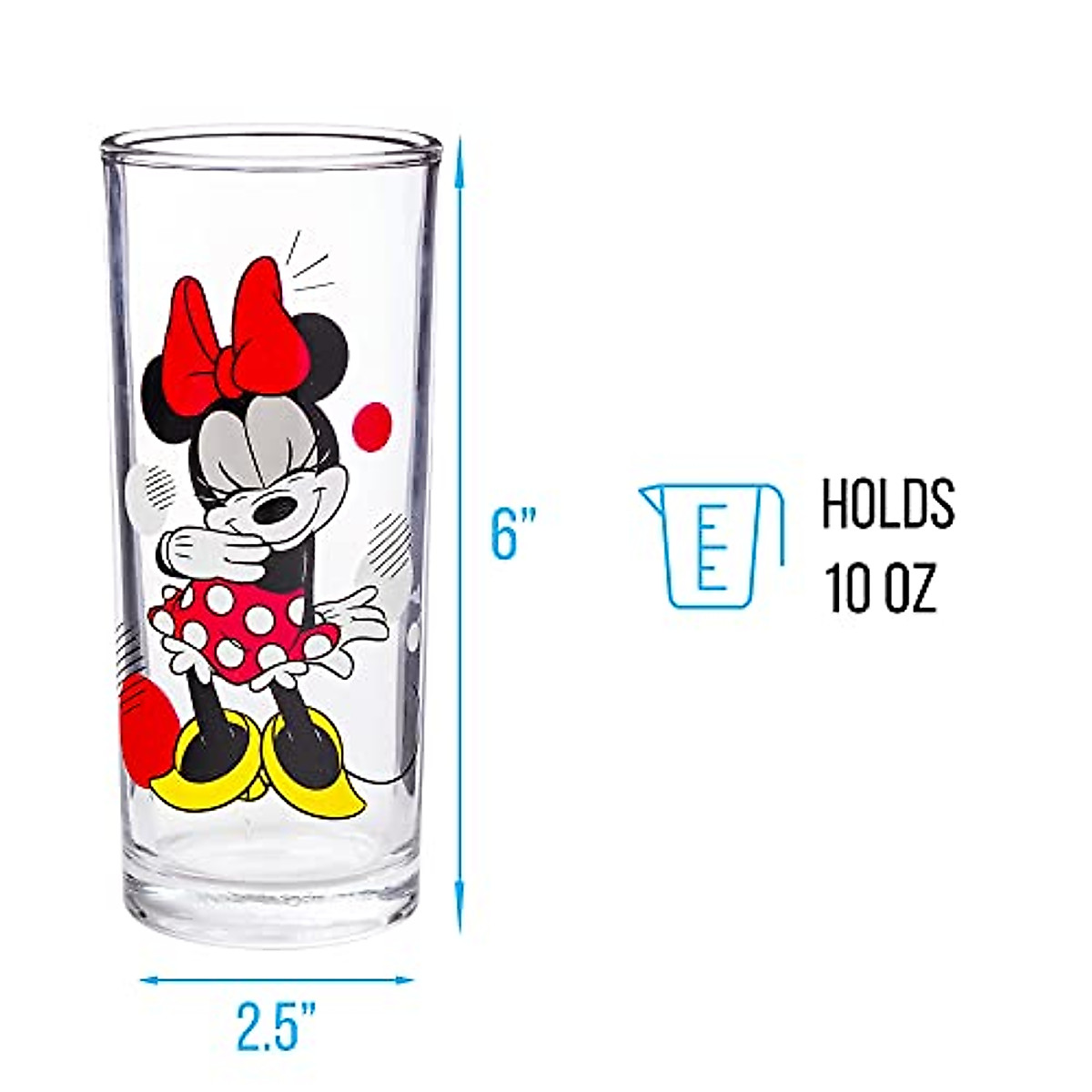 Silver Buffalo Disney Minnie Red Stripe Dots 4 Pack Tumbler Glass Set, 10 Ounces