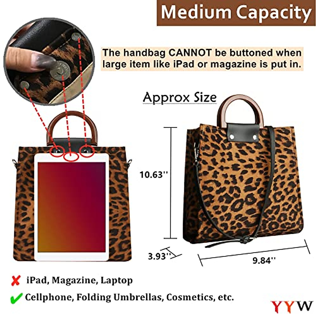 YYW Crossbody Bag for Women Medium Capacity Soft Satchel Handbags Leopard Pattern Clutch Purse Top Handle Bag (Brown)