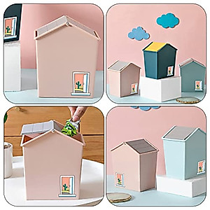 Cabilock Office Decor Mini Table Trash Can with Lid House Shape Small Plastic Trash Bin Garbage Bin Wastebasket Desktop Garbage Container Rubbish Can for Table Desktop Office Kitchen Car Decor