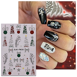 JMEOWIO 10 Sheets Glitter Christmas Nail Art Stickers Decals Self-Adhesive Pegatinas Uñas Cute Snowman Snowflake Line Xmas Winter Holiday Nail Supplies Nail Art Design Decoration Accessories