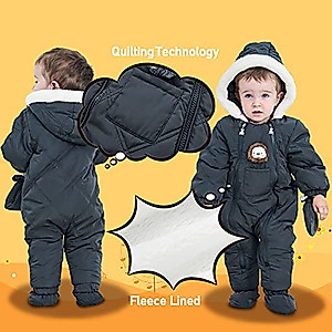 Newest Baby Windproof Snowsuit Animal Pattern Breathable Romper Ear Fleece Hoodie Footie for 18-24M Gray(F1)