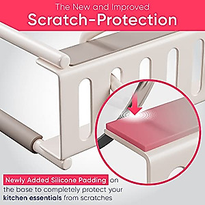 Anti-Scratch Adjustable Compartments by BTH Expandable Pot and Pan Organizer Rack for Cabinet – Heavy Duty Pot Lid Organizer for Kitchen Cabinet Under Sink Drawer Pantry (SMALL 5.5"W (WHITE SAND))