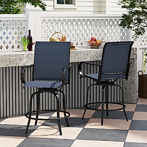 Giantex Set of 2 Swivel Outdoor Bar Stools, All-Weather Bar Height Patio Chairs, 330LBS Capacity, 360 Rotating Outside Bar Chairs with High Back Armrests, for Porch Yard Lawn Garden Pool (Navy)