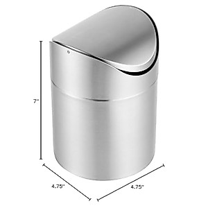 Restaurantware RW Clean 0.4 Gallon Countertop Garbage Can 1 Compact Mini Trash Bin - Swing Top Lid Avoids Rust & Stains Stainless Steel 201 Tabletop Garbage Can For Kitchens & More