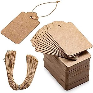 Primbeeks 200pcs Premium Gift Tags, Double-Sided Available Kraft Paper Price Tags with 200 Root Natural Jute Twine, Craft Tags Labels Treats Tags for Wedding Christmas Day Thanksgiving