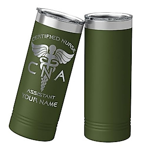 Personalized CNA Certified Nurse Assistant Gift on Army Green 22 oz Stainless Steel Skinny Tumbler Custom Engraved Gifts for Men and Women