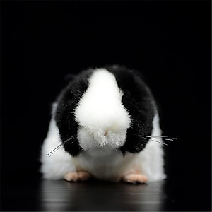 Fadoofa 8" Guinea Pig Plush Stuffed Guinea Pig Long Fur Guinea Pig Stuffed Animal Realistic Super Soft Toy Kids Gift (Black+White)