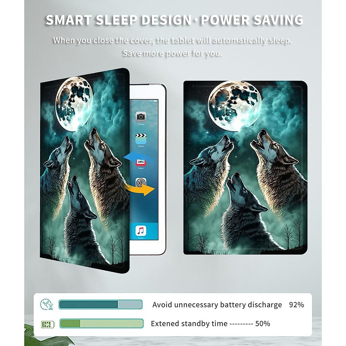 Case for Microsoft Surface Pro 7 Plus/Pro 7/Pro 6/Pro 5/Pro 4/Pro LTE 12.3 Inch PU Leather Slim Multiple Angles Stand Smart Cover with Auto Wake/Sleep, Cool Wolves Howling at The Moon