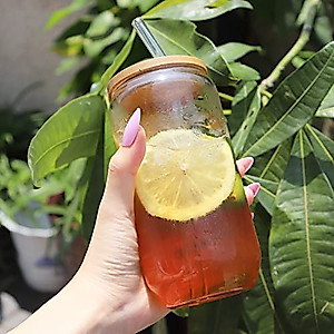 Glass Cups with Lids and Straws 4pcs Set, 16oz Can Shaped Drinking Glasses Set, Beer Glasses, Iced Coffee Cup, Cute Tumbler Cup for Juice, Water, Soda, Tea, Gift