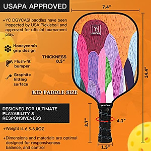 Graphite Pickleball Paddles Set of 6, 2024 USAPA Approved, 2 Kids & 4 Adult Paddles, Fiberglass Surface (CHS), Polypropylene Lightweight Honeycomb Core, 6 Pickleball, 4 Replacement Soft Grip + Bag