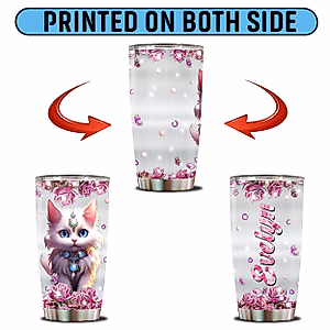 WONWIX Personalized Cat Coffee Mug Cups Gifts For Women Mom Daughter Cats Water Bottle Mothers Day Birthday Christmas Valentine Jewelry Style 20oz Stainless Steel Thermos Tumbler Cup With Lid