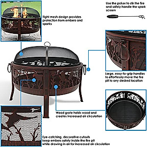 Sunnydaze 30-Inch Outdoor Fire Pit - Round Wood-Burning Backyard and Patio Fire Pit for Outside - Spark Screen, Water-Resistant Cover, Metal Grate, and Fireplace Poker Included - Pheasant Hunting