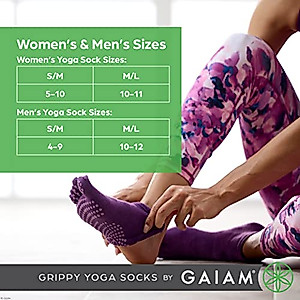 Gaiam Yoga Socks - Grippy Non Slip Sticky Toe Grip Accessories for Women & Men - Hot Yoga, Barre, Pilates, Ballet, Dance, Home - Grey, Small/Medium