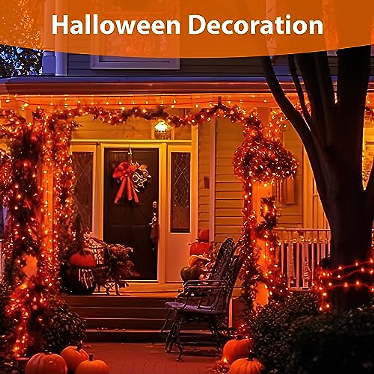 ICRGB Solar Halloween Lights, 66FT 200 LED Outdoor Rope Lights, IP67 Waterproof, 8 Modes Christmas String Lights for Outside, Tree Pathway Autumn Decorative
