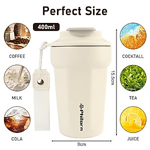 PHILORN Insulated Coffee Mug with Lid, 14 oz Travel Coffee Tumbler Leak Proof Thermal Cup, Stainless Steel Coffee Mug with Double Wall, Reusable Coffee Cup for Hot and Cold Drinks