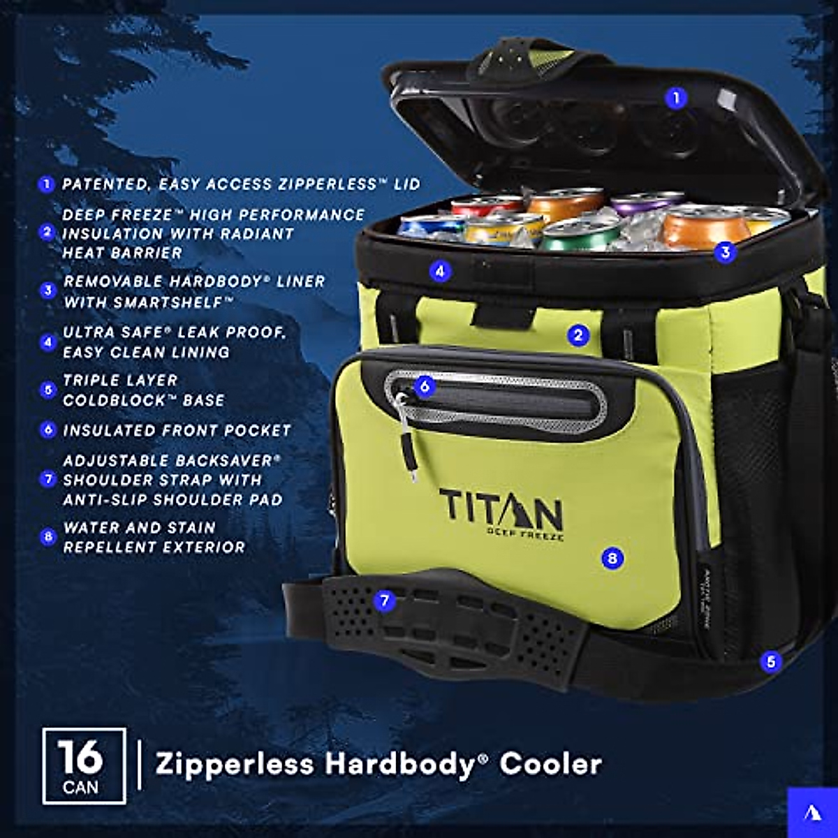 Arctic Zone Titan Deep Freeze Cooler - 16 Can Zipperless Hardbody Cooler - Deep Freeze Insulation, HardBody Liner, and SmartShelf