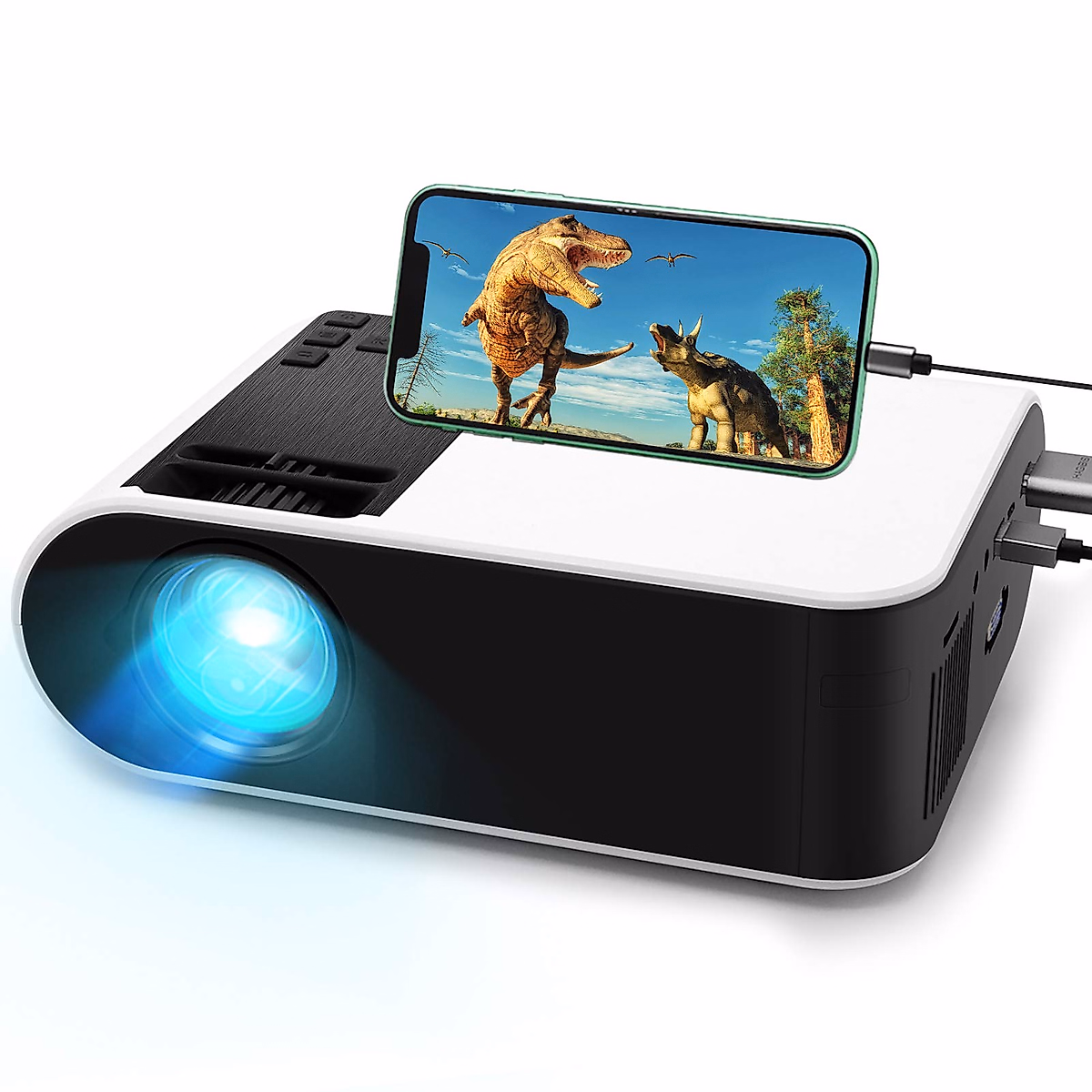 Mini Projector,WayGoal Movie Projector with 50000 Hours LED Lamp Life and 1080P Supported Projector for Outdoor,150" Display for TV Stick,Video Game,Dual Speakers (Room Projector)