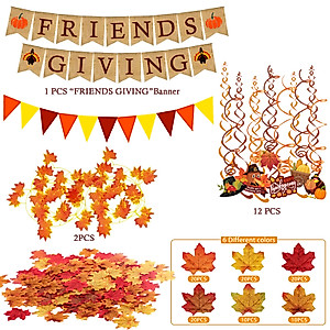 Famoby FRIENDSGIVING Burlap Banner Paper Triangular Bunting Maple leaf Garland Plastic Streamer for Thanksgiving Day Party Decoration