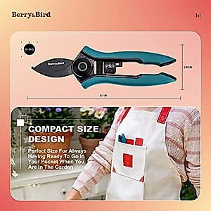 Berry&Bird Garden Clippers, Pruning Scissors with Stainless Steel Teflon Coating Blades and Handle, Plant Clippers Work 3 Times Easier with Spring, Garden Shears for Trimming Rose, Small Stem, Bonsai