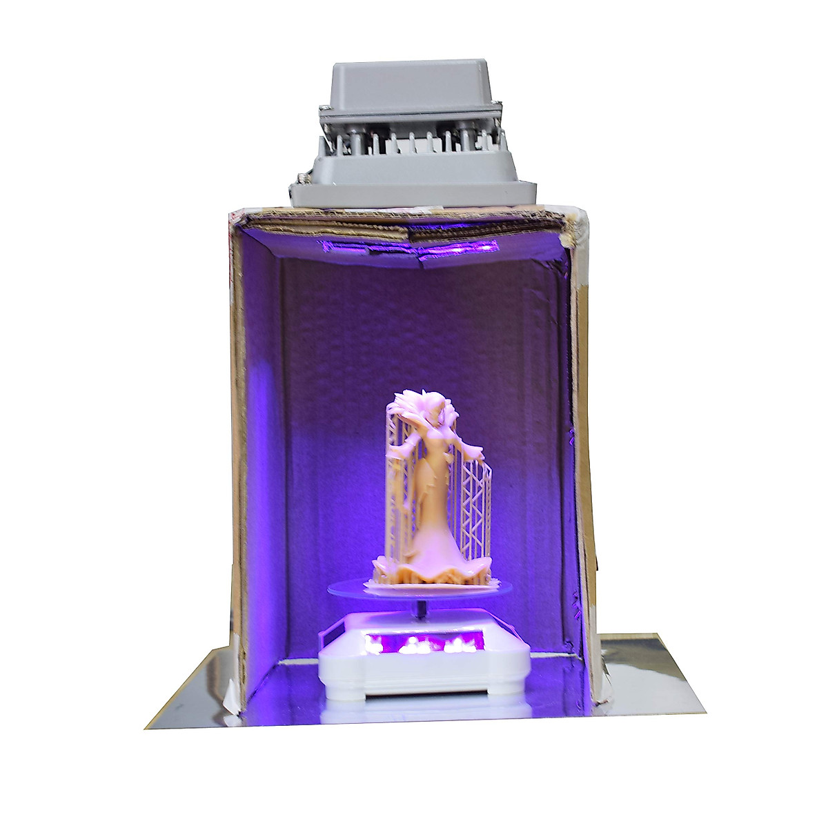 FUNGDO Solar Turntable 360° Rotating Stand Display Plate for better curing UV resin printed jewelry or small items model from LCD/SLA/DLP 3D Printer Solar or AA Battery power (Not Included) (Silver)