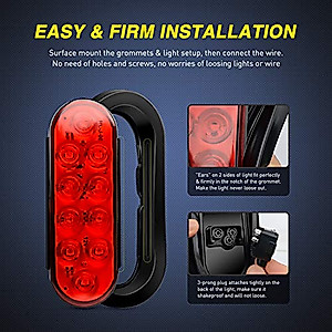 Nilight - TL-07 6 Inch Oval Red Led Trailer Tail Lights 4PCS 10 Led with Flush Mount Grommets Plugs IP67 Waterproof Stop Brake Turn Trailer Lights for RV Truck