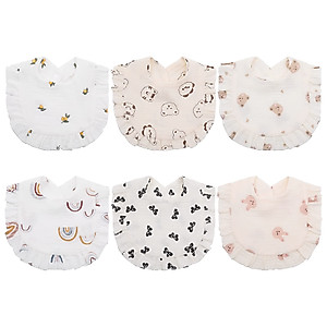 QUEEN KING 6 Pack Baby Bibs, Muslin Bandana Drool Bibs for Boys Girls, Adjustable Soft & Absorbent lace Feeding Bibs for Teething and Drooling Multi-Use Scarf Bibs(A)