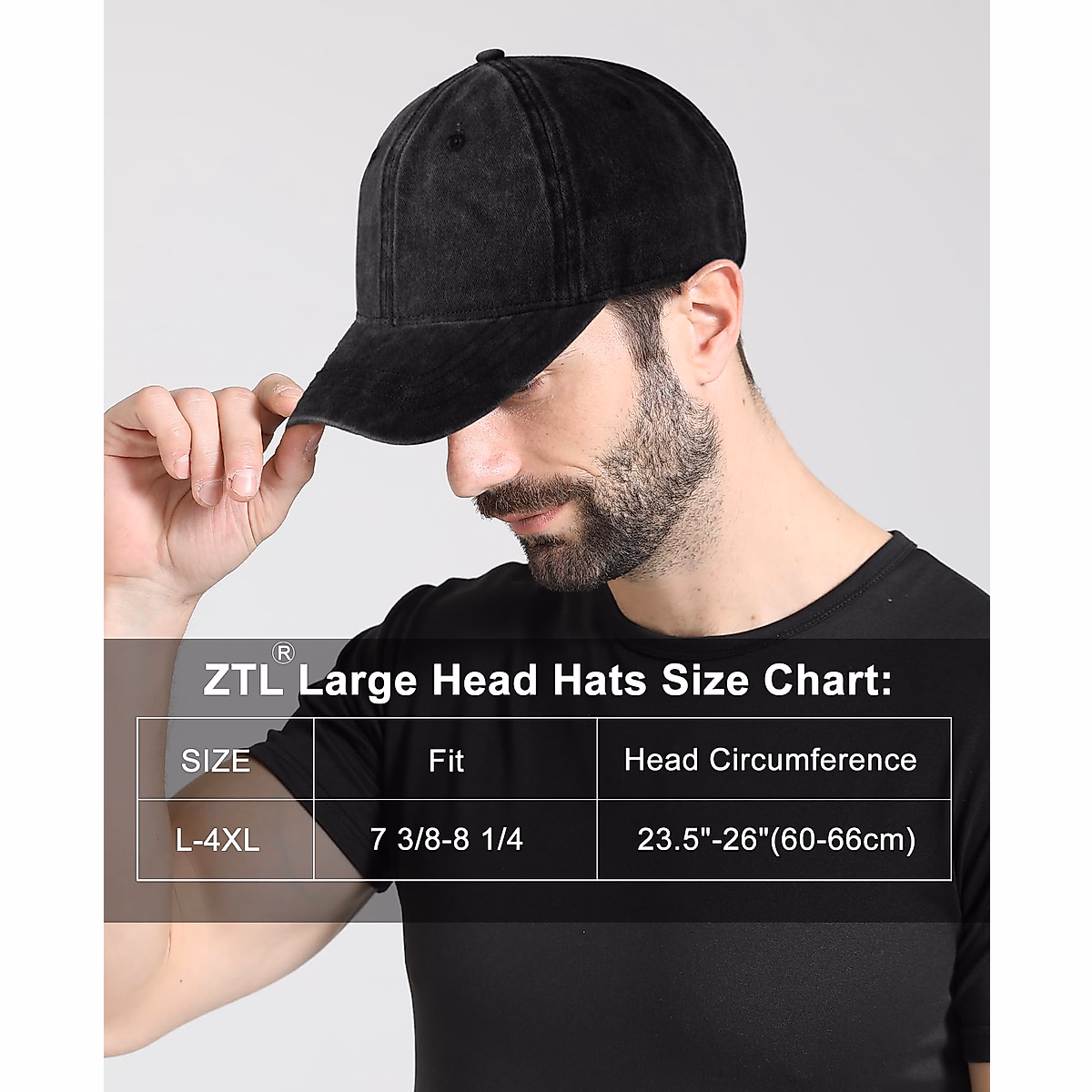 Oversize XXL Washed Cotton Baseball Cap, Extra Large Hat for Big Heads 23.5"-26", Plus Size Unstructured Denim Dad Hats