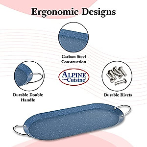Alpine Cuisine Oval Comal Griddle 17.5x8in Nonstick Coating Blue with Durable Double Handle - Durable, Heavy Duty Comal for Cooking - Even-Heating