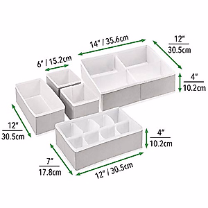 mDesign Soft Fabric Dresser Drawer/Closet Divided Storage Organizer Bins for Nursery - Holds Blankets, Bibs, Socks, Lotion, Clothes, Shoes, Toys, Jane Collection - Set of 5 - Stone Gray/White