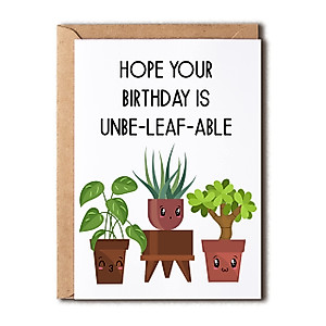 OystersPearl Hope Your Birthday Is Unbe-Leaf-Able Card - Birthday Card - Plant Birthday Card - Happy Birthday Card - Plant Lady Card - Birthday Greeting