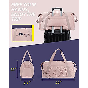 Gym Bag for Women, BAGSMART Sports Travel Duffel Bag With Shoe Compartment & Wet Pocket, Carry On Weekender Duffel Bag, Water Resistant Sports Gym Tote Bags Swimming Yoga - Pink