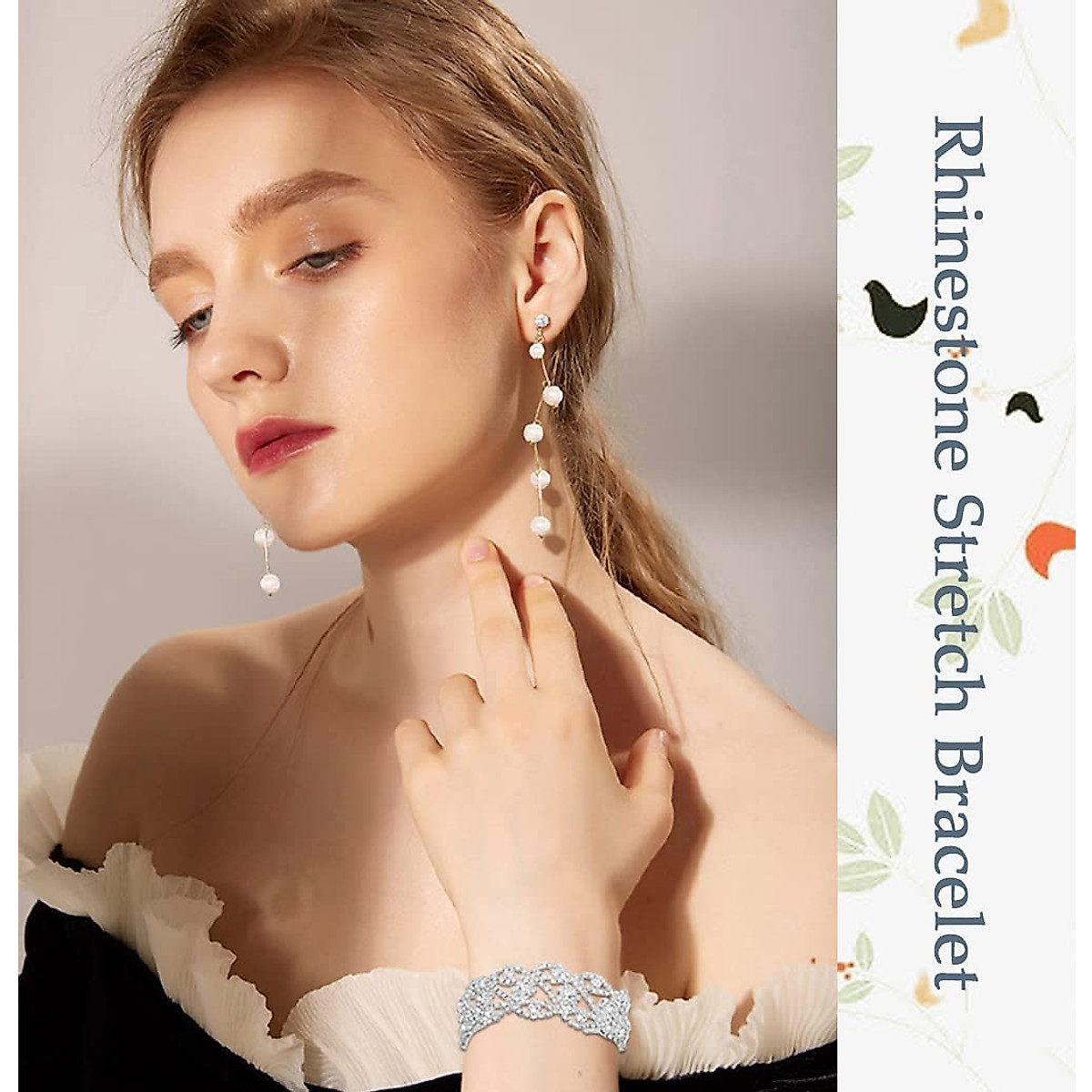 Jewdreamer 7PCS Rhinestone Bracelets for Women Cubic Zirconia Tennis Stretch Bracelet Bangle Bling Bikini Crystal Bracelet Sliver Sparkly Bridal Wedding Jewelry Bracelet Set