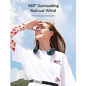 JISULIFE Four Turbo Neck Fan, Upgraded Bladeless Portable Neck Fan with Rechargeable 3 Speeds Wearable Design, Battery Operated Powerful Fan, Personal Hand Free Strong Neck Fan - Green