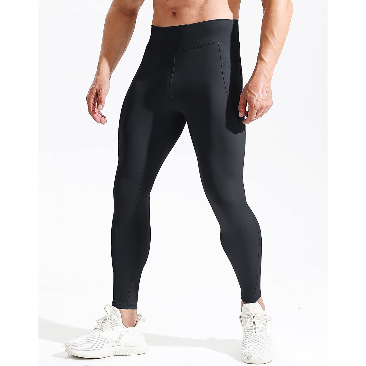 NELEUS Men's Dry Fit Compression Pants 2 Pack Running Tights with Pocket,6108 Black/Black,L
