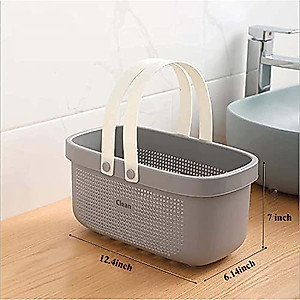 kamuavni 2 Pack Plastic Shower Caddy Basket with Removable Handles, Portable Cleaning Supply Storage Organizer with Holes for College Dorm Bathroom - Grey