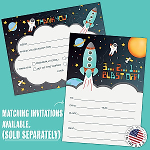 Koko Paper Co Space Multiple-choice Fill-in Thank You Cards | 25 Flat Cards and 25 Bright White Envelopes | Printed on Heavy Card Stock.