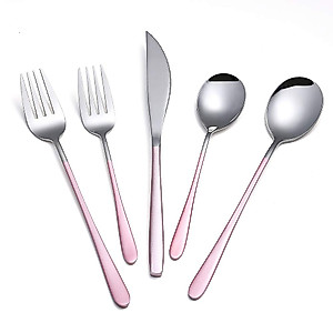 ArderLive Silverware Set, 20-Piece Stainless Steel Flatware Set Service for 4, Anti-Rust Mirror Polished Cutlery Set, Tableware Cutlery Set for Home Kitchen Hotel Restaurant (Pink+Sliver)