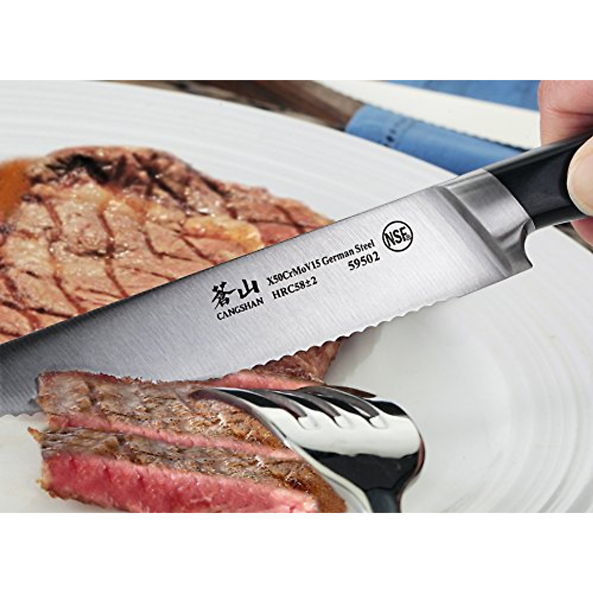 Cangshan V2 Series 1020373 German Steel Forged 4-Piece Steak Knife Set, 5-Inch Blade