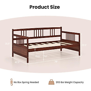 Giantex Twin Daybed Frame, Wooden Sofa Bed Guest Bed with Rails & Wood Slat Support, Dual-use Twin Size Platform Bed Frame for Living Room Bedroom, No Box Spring Needed, Cherry