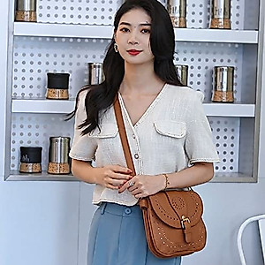 forestfish Ladie's PU Leather Vintage Hollow Bag Crossbdy Bag Shoulder Bag (Brown)