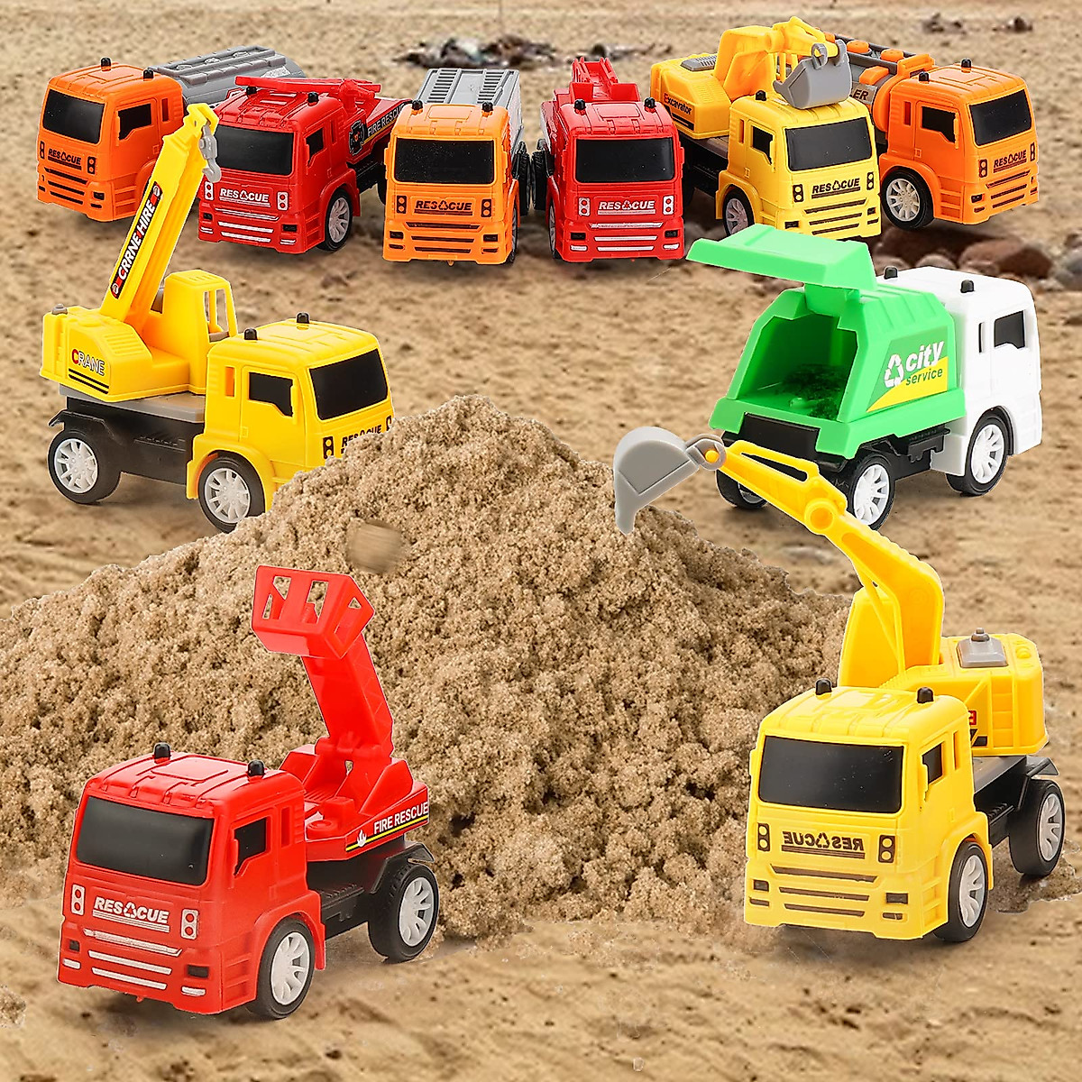 3 otters 12PCS Pull Back Cars, Construction Vehicle Toys for Easter Eggs Hunt, Easter Basket Stuffers Fillers, Easter Kids Party Favor, Easter Classroom Prize Supplies