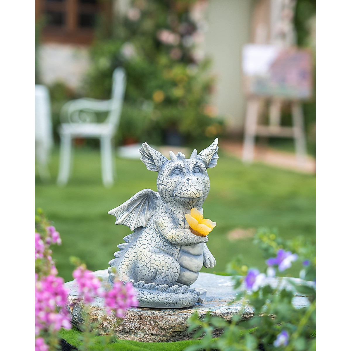 TERESA'S COLLECTIONS Dragon Decor Garden Statues & Sculpture with Solar Powered Lights, Baby Dragon Outdoor Statues Figurines Garden Gifts for Patio Lawn Yard Decoration, 9.1 Inch