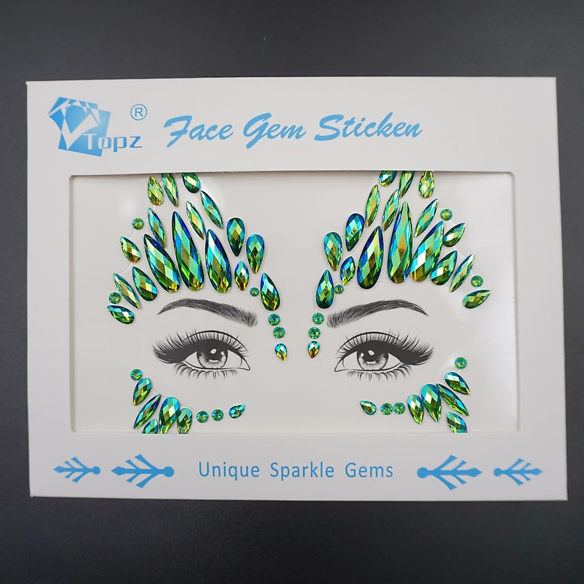green face gems rave accessories face jewels stick on face glitter makeup rhinestone halloween costume festival accessories cat face paint